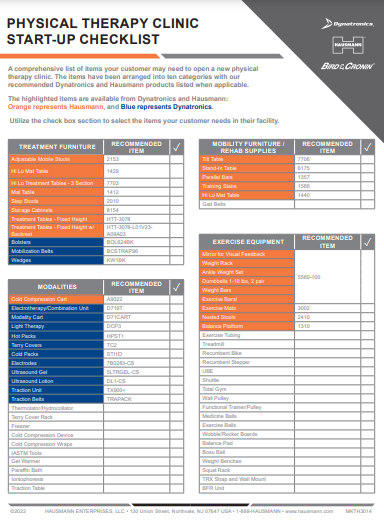 A Start-Up Checklist when Building a New Physical Therapy Clinic